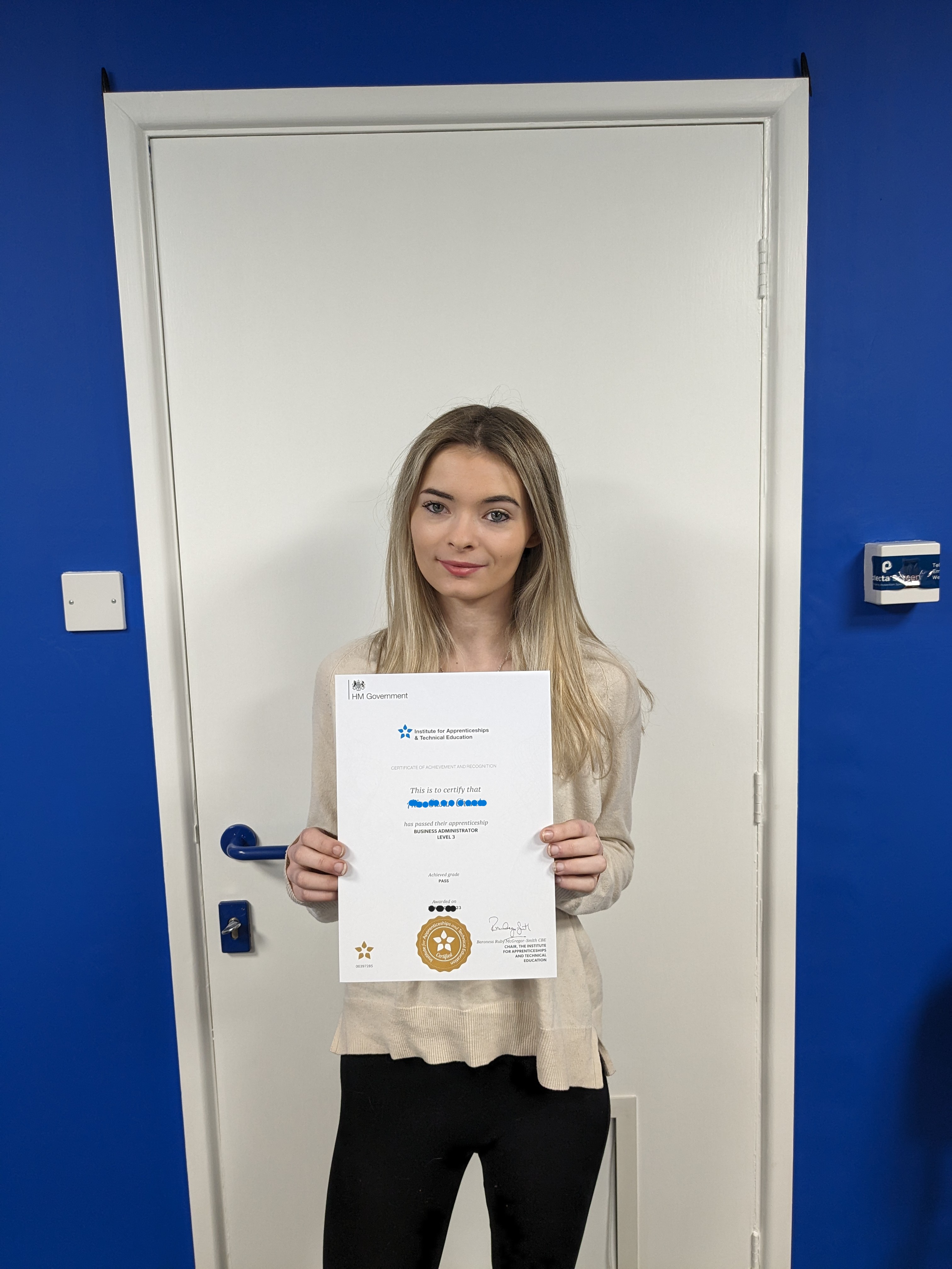 Congratulating Ryleigh Slinn for passing her NVQ Level 3 in Business ...